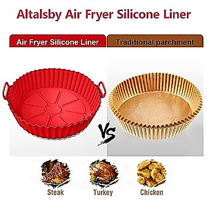 Altalsby Air Fryer Silicone Liner 2 Pack, 8 inch Non-Stick Reusable Air Fryer Basket Liners for 3-5 QT Baskets, Airfryer Silicone Pot for Ninja Air Fryer, Oven Microwave Accessories, Red