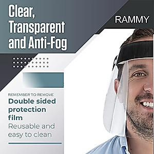 RAMMY Safety Face Shield Mask Clear Protective Full Face Shields Protect Eyes, Nose, Face (Pack of 2)