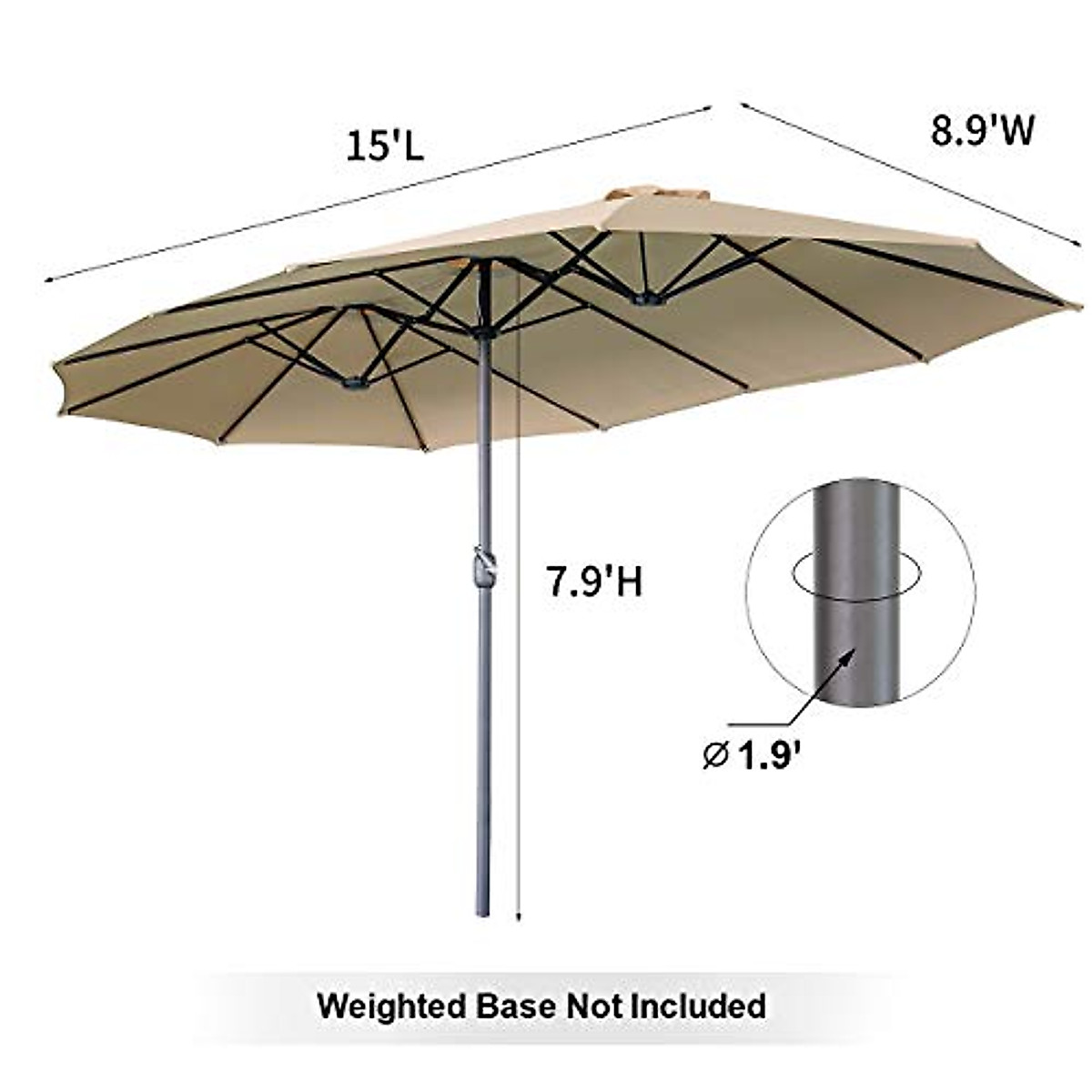 AECOJOY 15x9ft Double-Sided Patio Umbrella Outdoor Market Umbrella Large Sunbrella Table Umbrellas with Crank Air Vents for Deck Pool Patio (1.9" Pole,Beige)