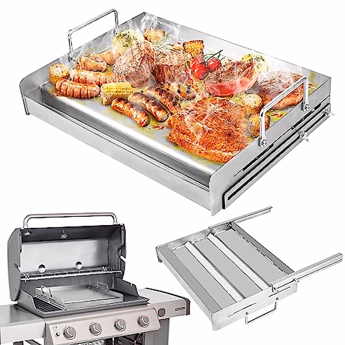 Uniflasy Universal 304 Stainless Steel Griddle Top for Gas Grill, Flat Top Plate 17" x13” for Weber Nexgrill Charbroil Kenmore Cuisinart, Dynaglo and Gas Stove/Charcoal Electric Grill,BBQ Griddle