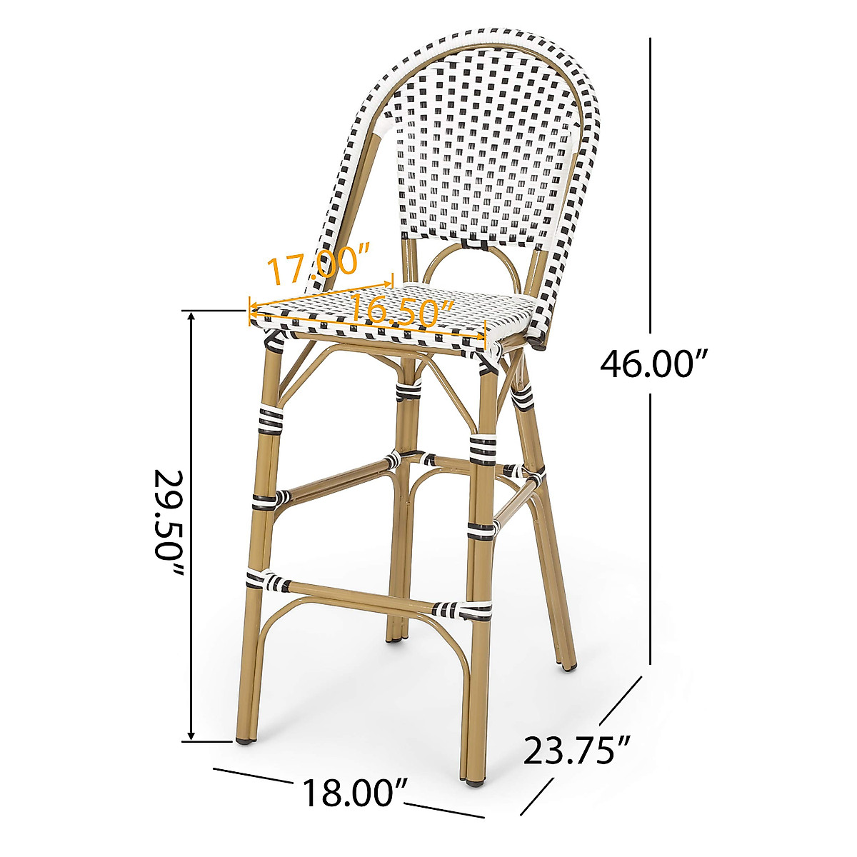 Christopher Knight Home Kinner Outdoor French Bistro Barstools - Aluminum and Wicker - Black/White/Bamboo Finish (Set of 2)