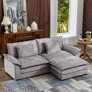 85.8" Modern Sectional Couch Sofas for Living Room, Chenille Fabric Double-Upholstered Comfy Sleeper Sofa, Wide Loveseat Couches with Chaise for Bedroom, Apartment, Office (Light Grey)