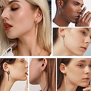 Black Drop Earring Long Dangle Geometric Piercing Jewelry Trendy Statement Cool Gothic Goth Punk Women Mens Bar Earrings