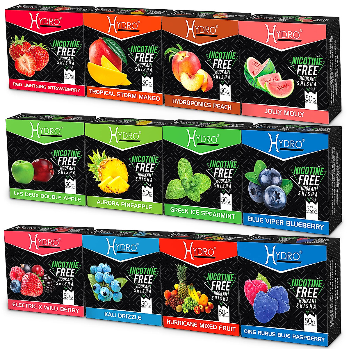 100% Tobacco and Nicotine Free Premium Hydro Herbal Hookah Shisha Molasses Flavor LOT of 12