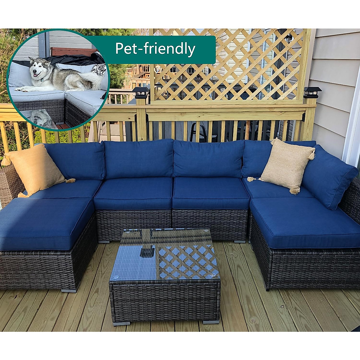 Sqodok Outdoor Cushion Covers 14Pcs Patio Cushion Slipcovers, Replacement Waterproof with Zipper for 6-Seaters Sofa, Outdoor Furniture Cushion Slipcovers Set Seat and Back, Covers Only, Dark Blue