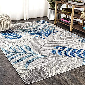 JONATHAN Y AMC100A-8 Tropics Palm Leaves Indoor Outdoor Area-Rug Bohemian Floral Easy-Cleaning High Traffic Bedroom Kitchen Backyard Patio Porch Non Shedding, 8 X 10, Gray/Blue