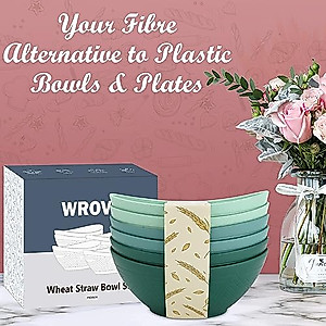 Wrova 65oz Big Wheat Straw Bowls - Large Salad Bowls set of 6 - Unbreakable Serving Bowls - Microwave & Dishwasher Safe - Oval Bowls for Cereal,Salad,Fruit - Forest Series