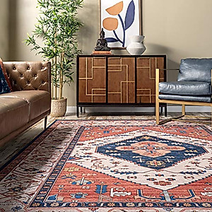 nuLOOM Carolyn Machine Washable Tribal Motif Area Rug, 8' x 10', Rust