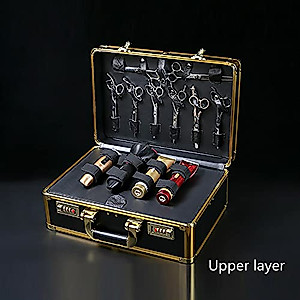 Professional Barber Case, 15.75"×11"×6.2" Barber Beauty Salon Tool Kits Storage Travel Carry Case Hairdresser for Clippers Trimmers Scissors Organizer(Tools Not Included) (Gold)