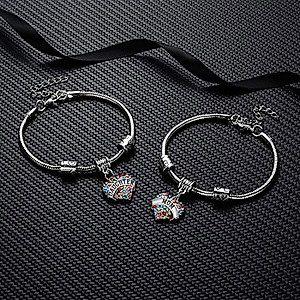 YEEQIN Set of 2 Crystal Heart Mom Daughter Charm Bracelet Jewelry Gift for Mother and Daughter (Multicolor)