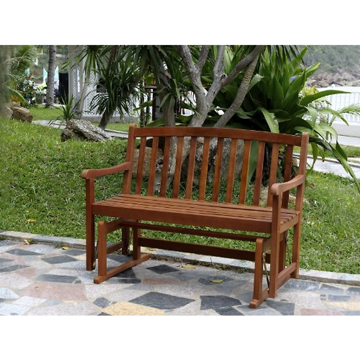 Merry Garden 2-Person Glider Bench Wooden Bench for Outdoor Patio Garden Dining, Stained
