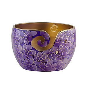 Hind Handicrafts Premium Solid Crafted Floral Metallic Finish Aluminium Portable Yarn Bowl Holder for Knitting Crochet Christmas Gift Set (6" x 6" x 4", Purple)