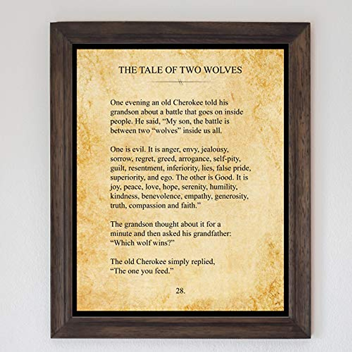 "The Tale of Two Wolves" Cherokee Indian Tale-Vintage Book Page Print -8 x 10" Spiritual Wall Art Print-Ready to Frame. Inspirational Home-Office-Classroom-Library Decor. Great Native American Sign!