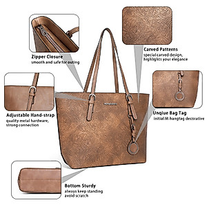 Montana West Tote Bag for Women Vegan Leather Purse and Handbags Set Embossed Collection Purse 2Pcs Set Brown MWC2-G052BR