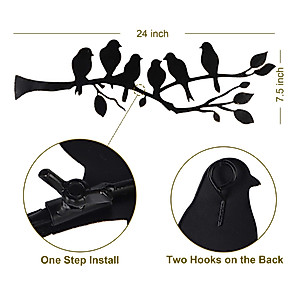 Ridota Metal Wall Art Decor, 6 Birds on the Branch Metal Art Wall Decor Hanging for Indoor Outdoor Home Garden, 24 x 7.5 Inch