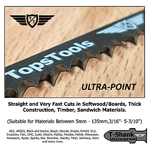 5 x TopsTools JSTT744D T744D 7-1/10" (180mm) Long Clean and Fast Cuts Wood Cutting Jigsaw Blades Compatible with Bosch, Dewalt, Makita, Milwaukee and many more