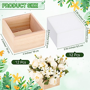 Suzile 12 Sets Square Rustic Wooden Box with Foam Blocks 4" x 4" x 2.3" Unfinished Wooden Box Small Wooden Box Organizer Container for Floral Arrangement, Home Decor, Centerpiece, Party, Craft