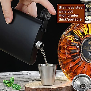 2 pcs Flask for Liquor for Men Matte Black 8 Oz Stainless Steel Leak proof with 2 pcs wine glass 2 pcs Funnel used for Gift,Camping, Outdoor Activitie,Groomsman Bridesmaid Wedding Party