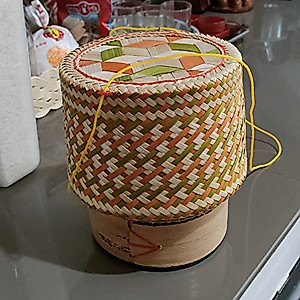 Heavens Tvcz Bamboo Sticky Rice Serving Basket Handmade ''KRA-Tip'' Thai Laos Traditional Weave Wickerwork with Vegetable Based Dye Serving Keep Sticky Rice Warm for Family