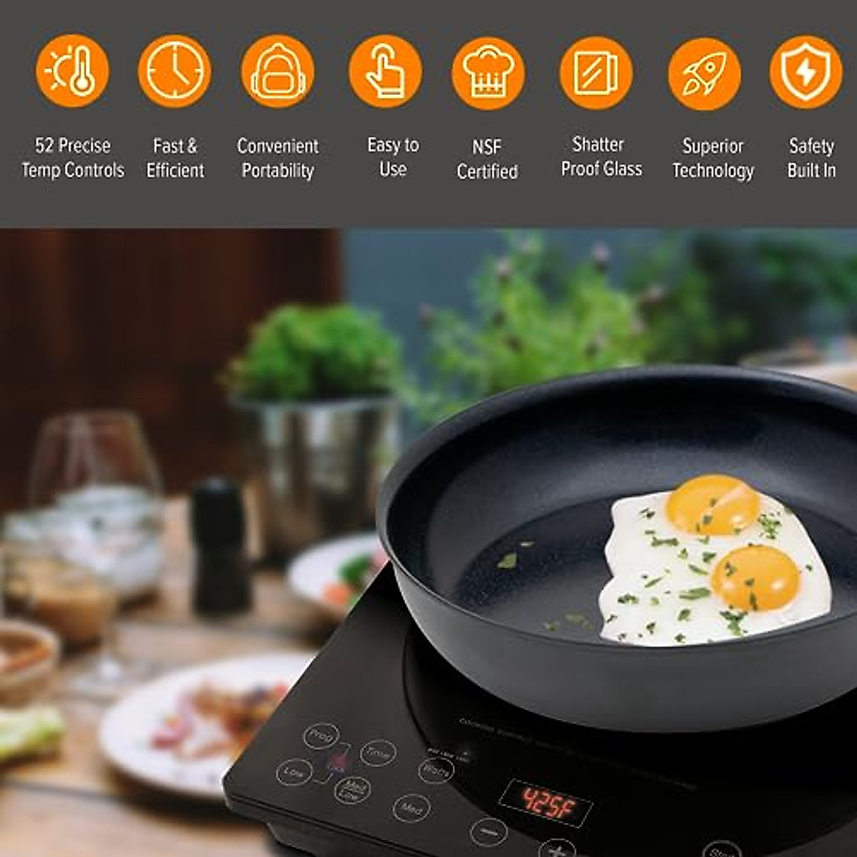 Nuwave Pro Chef Induction Cooktop, Portable, Large 8” Heating Coil, Temp Settings from 100°F - 575°F, Perfect for Commercial & Professional Settings, NSF-Certified, Shatter-Proof Ceramic Glass Surface