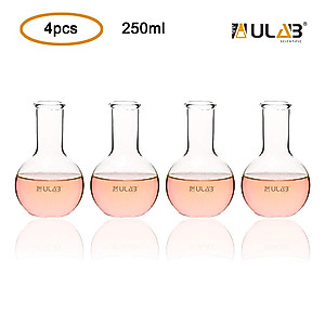ULAB Glass Wine Decanters, Flat Bottom, 8.45oz Flask, Borosilicate 3.3 Glass Material, Pack of 4, UBF1013