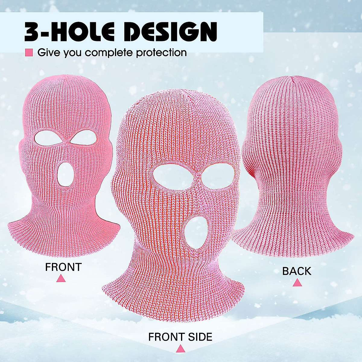 3 Pieces 3 Hole Ski Mask Balaclava Ski Mask Winter Knitted Neck Mask Face Cover for Halloween Men Outdoor Sports(Pink)