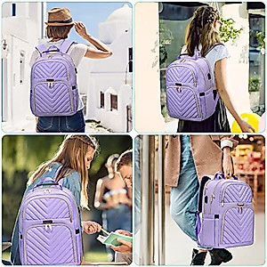 Kuosdaz Laptop Backpack for Women, School Backpack for Teens, 15.6 Inch Large Fashion College Bookbag for Girls with USB Charging Port, Women Work Travel Back Pack Purse Casual Daypacks, Purple