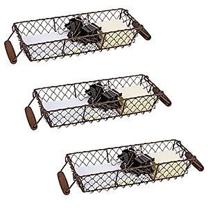 Trademark Innovations 12.2" Vintage Rectangle Wire Basket With Wood Handles (Set of 3)
