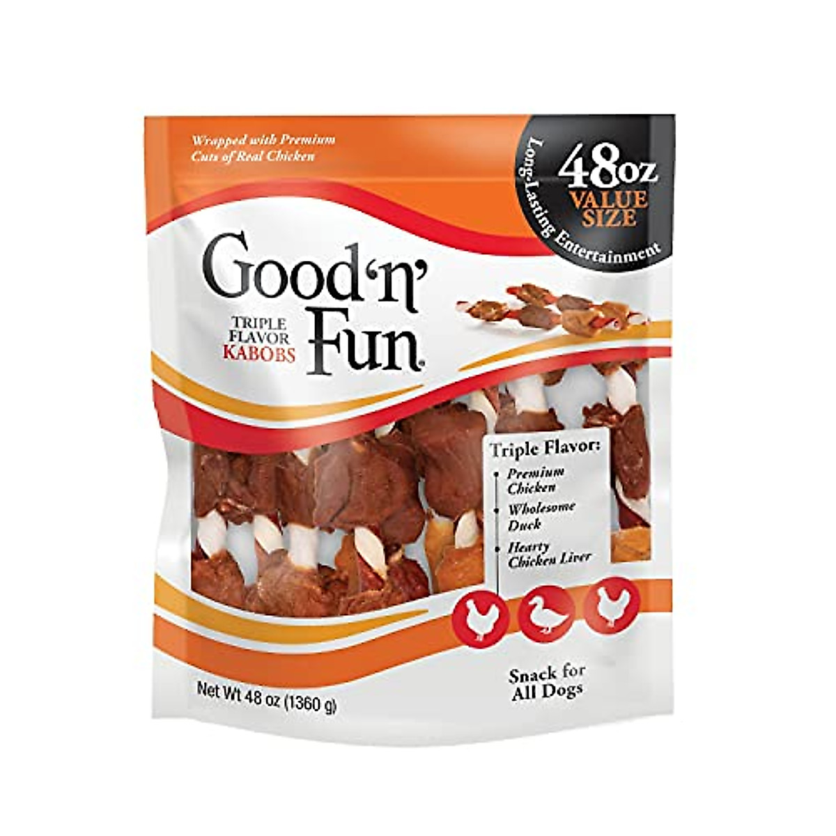 Good ’n’ Fun Triple Flavor Kabobs 48 Ounce, Rawhide Snack for All Dogs (2 Pack)