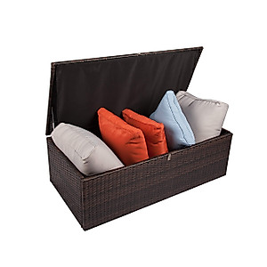 Thy-Hom Rio 5 Piece Outdoor Patio Furniture Sets, Patio Furniture Outdoor Sectional Sofa, All Weather Woven Wicker Patio Sofa Brown PE Rattan Patio Conversation Set w/Cushion and Table