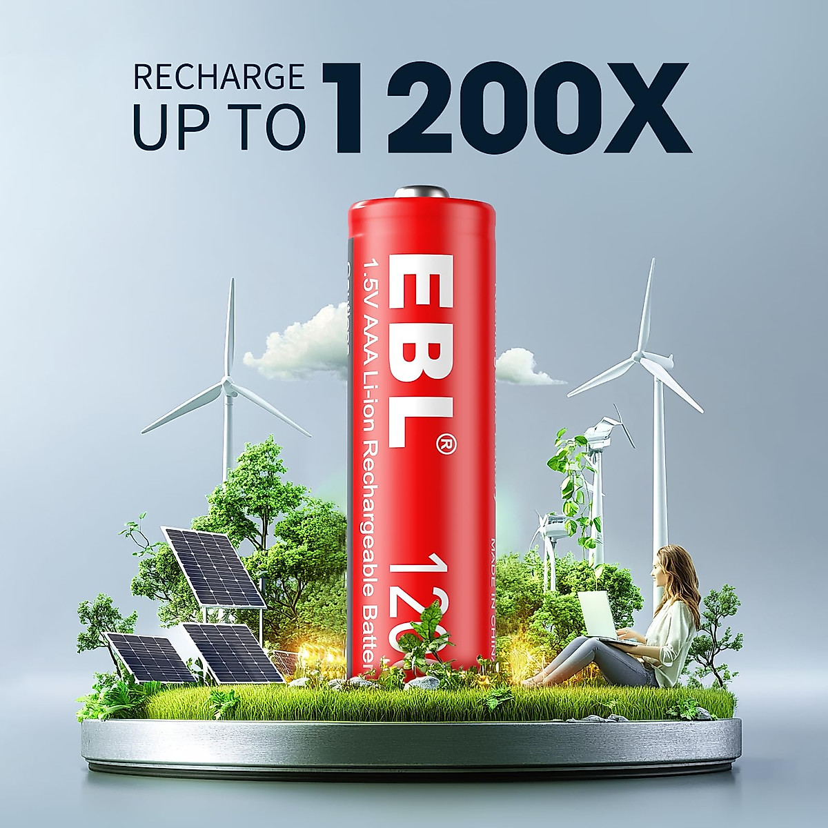 EBL AAA Lithium Rechargeable Batteries, 8 Pack 1.5V Triple AAA Batteries 1200mWh, Over 1200+ Cycles Times with 1.5V & 1.2V Universal AA AAA Battery Charger