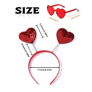 YBHOMINE Red Valentines Day Headband With Heart Sunglasses Heart Shaped Sequin Headband Valentines Hair Accessories for Women and Girls