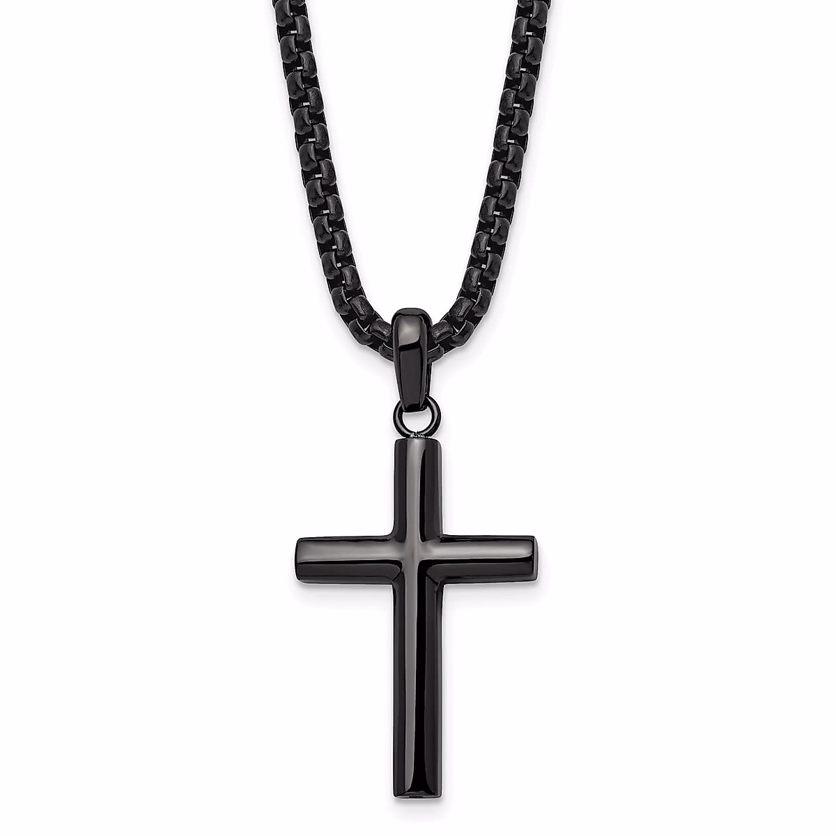 Lex & Lu Stainless Steel Polished Gun Metal IP-plated Cross 24'' Necklace