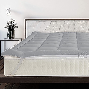 Pure Eco Mattress Topper Full XL Size,Deep Pockets (8-22" Depth) Fits, 500TC Cotton Pad Cover, 1000 GSM Mattress Pads, Extra Thick Cooling Full XL Size Bed Mattress Topper 54"x80" Inches Silver