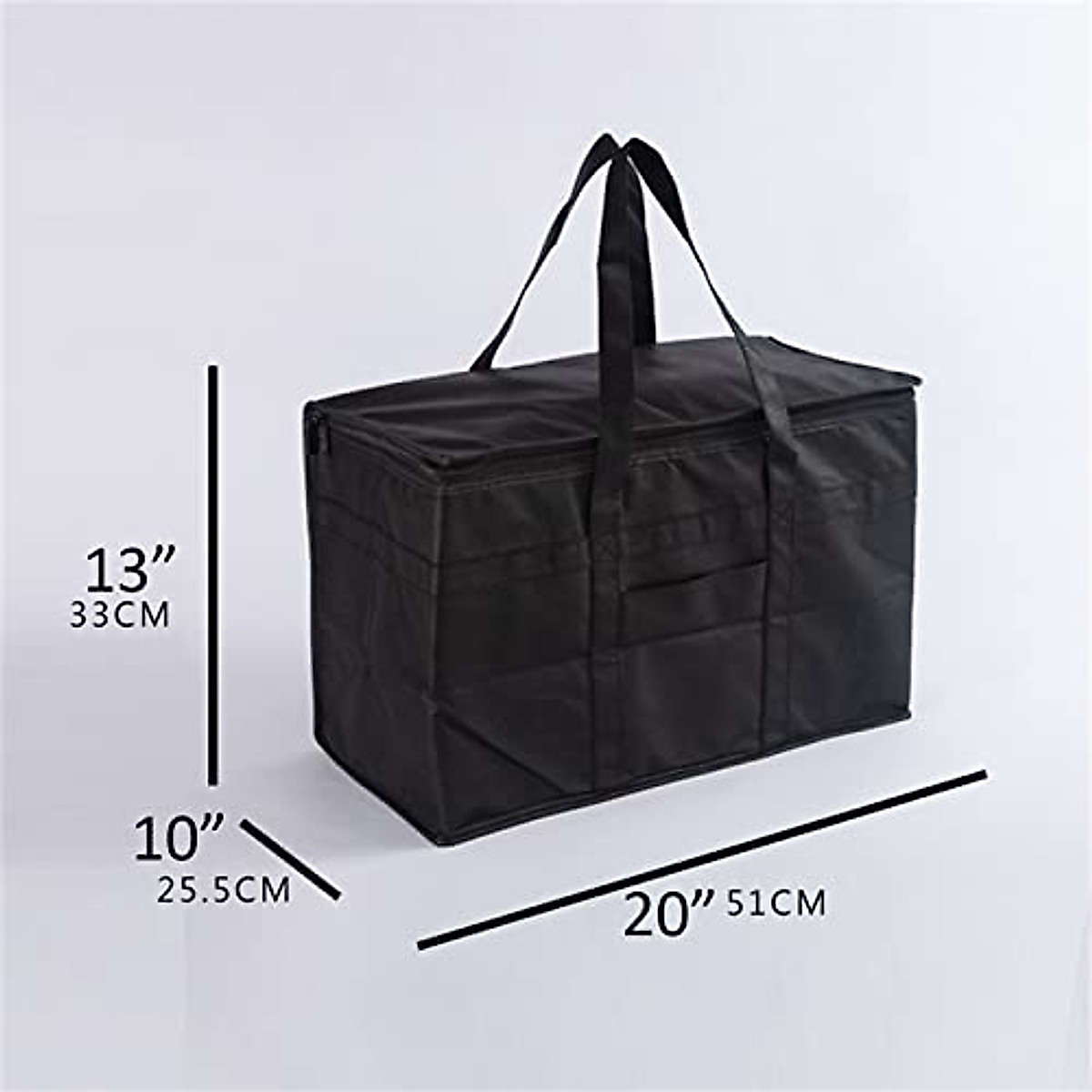 XXL Extra- Large insulated bags for food delivery with the bottom plate, reusable insulated shopping bags, 20x10x13 inches, The ideal pizza delivery bag. Black (Pack of 2)
