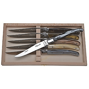 Jean Dubost 6-Steak Knives Iridescent Mineral Color Handles