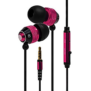 Bastex Universal Earphone/Ear Buds 3.5mm Stereo Headphones in-Ear Tangle Free Cable with Built-in Microphone Earbuds for iPhone iPod iPad Samsung Android Mp3 Mp4 and More-Hot Pink/Black