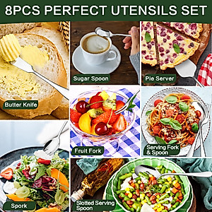 80 Pieces Silverware Set with Serving Utensils Set, CEKEE Stainless Steel Flatware Set for 12 with Steak Knives, Heavy Duty Cutlery Set, Kitchen Utensil Sets for Home Restaurant, Dishwasher Safe