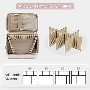 BAGSMART Medium Makeup Bag, Double Layer Large Cosmetic Makeup Organizer Travel Makeup Train Case with Shoulder Strap for Cosmetics Makeup Brushes Toiletries Travel Accessories (Pink)