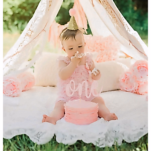 EONNCNT One Cake Topper - Rose Gold Glitter 1st Birthday Cake Decorating Supplies for Boys or Girls, First Birthday Cake Topper for Baby Shower 1st Birthday Party Supplies Photo Booth Props