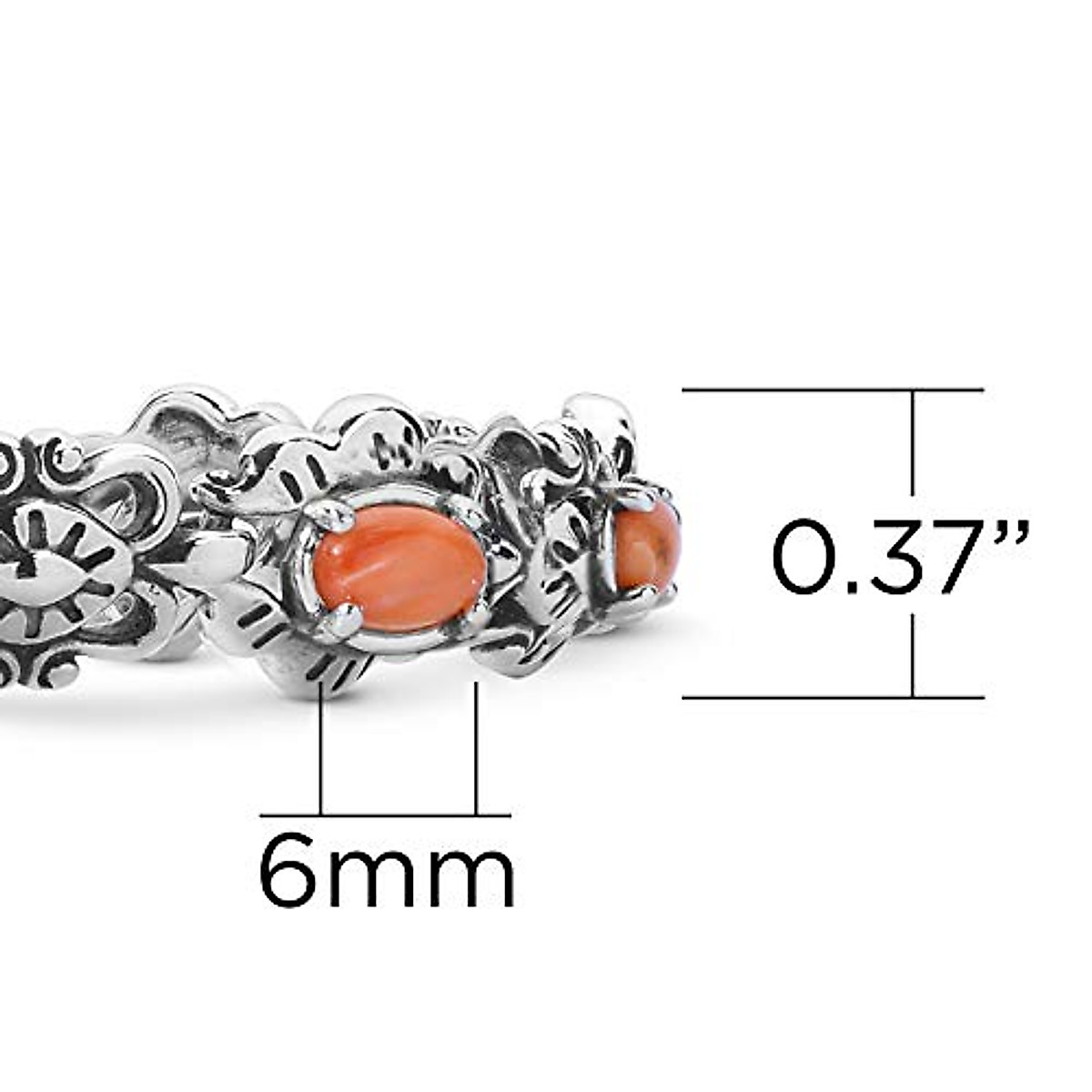 American West Sterling Silver Women's Link Bracelet Oval Orange Spiny Oyster Gemstone Size Small