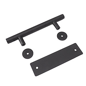 Sliding Barn Door Handle, Carbon Steel Sliding Glass Door Pull Handle Black Barn Door Handle and Flush Finger Pull with Lock Hook Latch Sets for Barn Doors, Cabinet, Garages, Wardrobes
