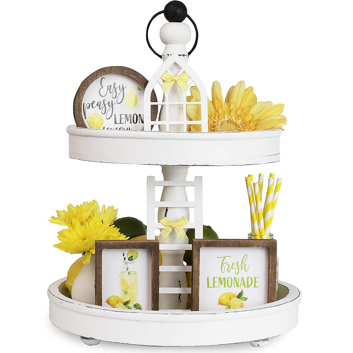 The Ultimate Farmhouse Tiered Tray Decor Set - Beautiful Year Round Seasonal & Holiday Decoration Bundle - The Perfect Easter, Spring and St Patricks Day Centerpiece Designs for Home & Kitchen Decor