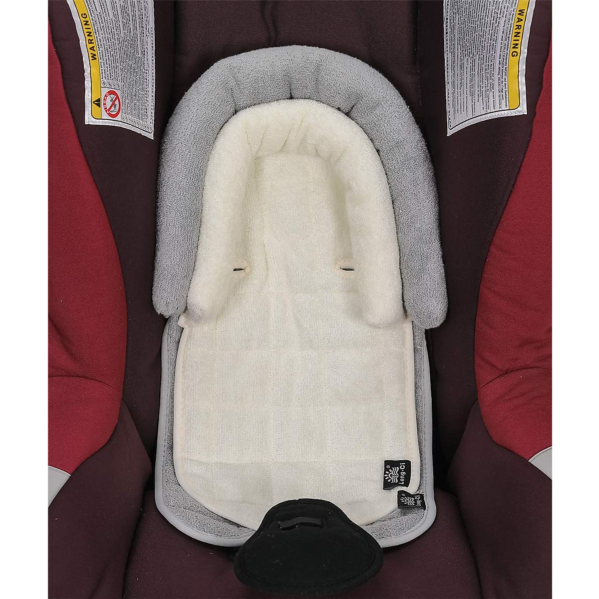 Long-Ci 2-in-1 Baby Insert Cushion Pad with Head Neck Body Support Pillow in Plush Terry for Newborn (Gray Beige)