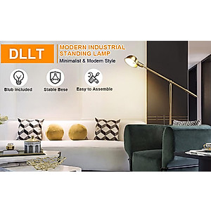 DINGLILIGHTING DLLT Metal Floor Lamp, Adjustable Swing Arm Reading Standing Lamp, 9W Modern Pole Light Brass Task Lighting for Living Room Bedroom Office Home Decor, E26 Bulb Included, Gold