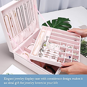 ProCase Velvet Jewelry Box Organizer for Women, 2 Layer Jewelry Display Storage Holder Case for Necklace Earrings Bracelets Rings -Pink