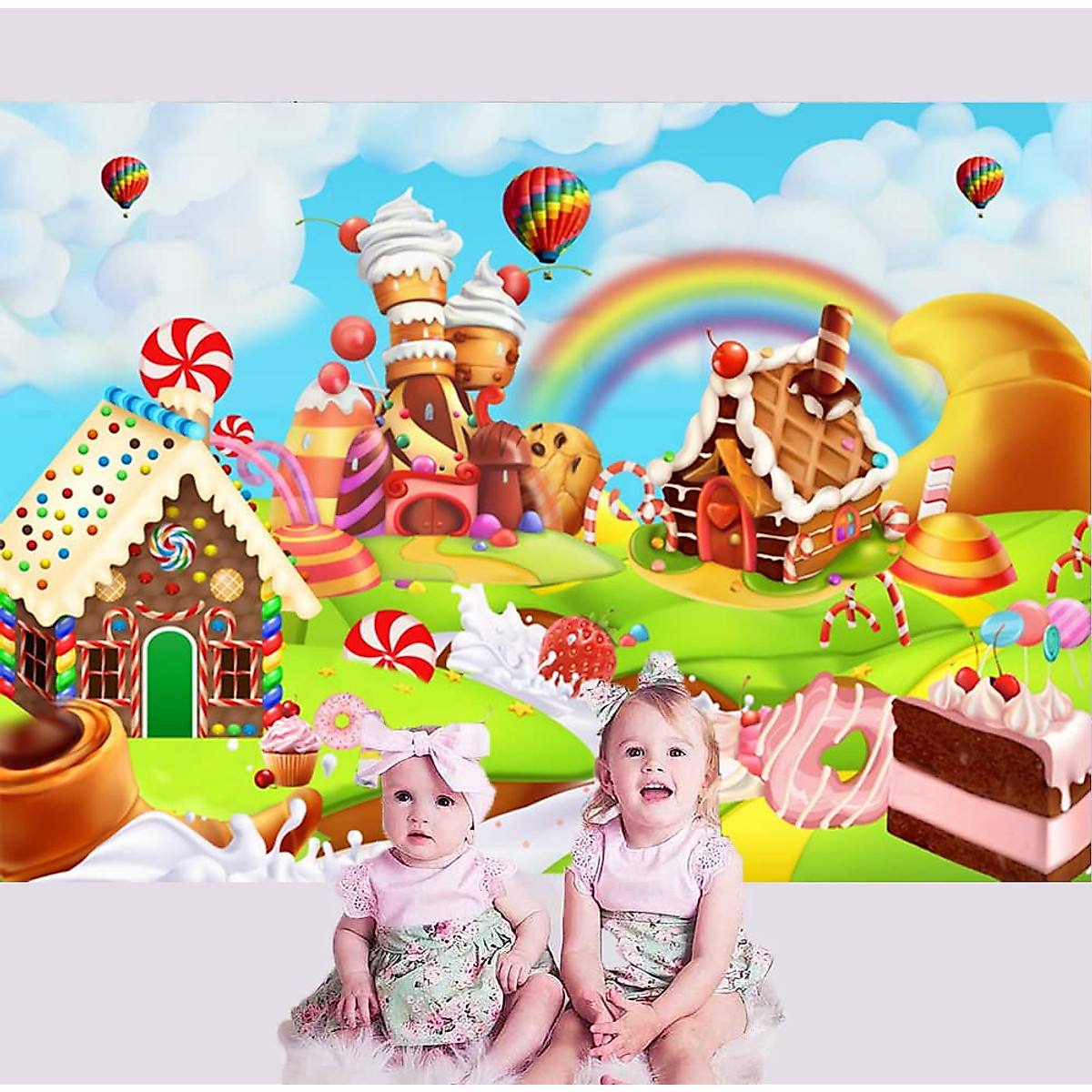Candyland Backdrop Gingerbread Party Banner Decorations Candy Land Background, Kids Baby Shower Birthday Decorations Photography Photo Booth Props Sweet Party Supplies