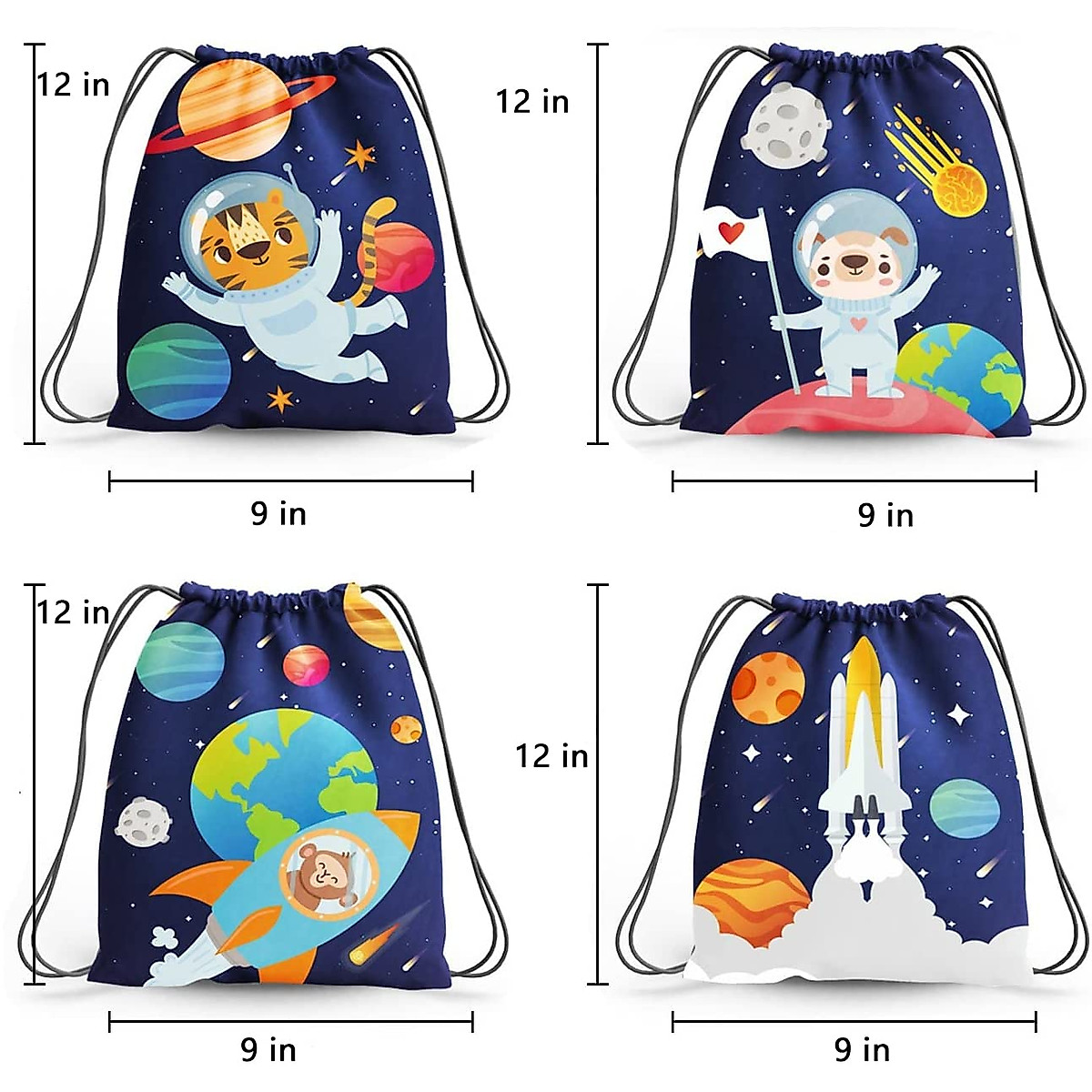 PADELO 12 Pack Space Party Favor Bags Party Supplies Goodies Drawstring Bags for Kid's Birthday as Loot and Goodies bags for Boys Girls Gifts Candy and Snacks School Travel Toy Storage Bag