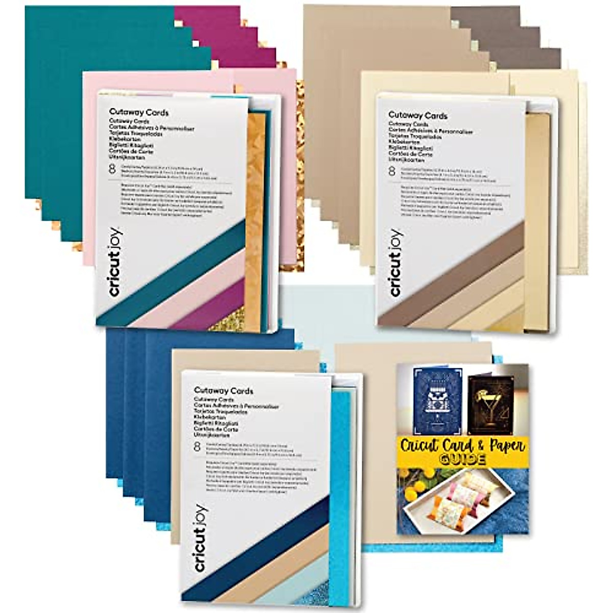 Cricut Joy Cutaway Cards in Neutrals, Marina and Corsage (4.25 in x 5.5 in) Sampler with Card and Paper Guide Bundle - Custom Greeting Birthday & Anniversary - Personalized Thank You- DIY Invitations