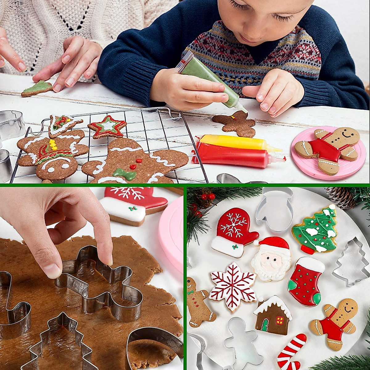 Christmas Cookie Cutters, 8Pcs Winter Holiday Cookie Cutter Set, Stainless Steel Metal Cutter with Gingerbread Men,Christmas Tree,Snowflake, Candy Cane, Angel, Santa Face,Stocking,Mitten